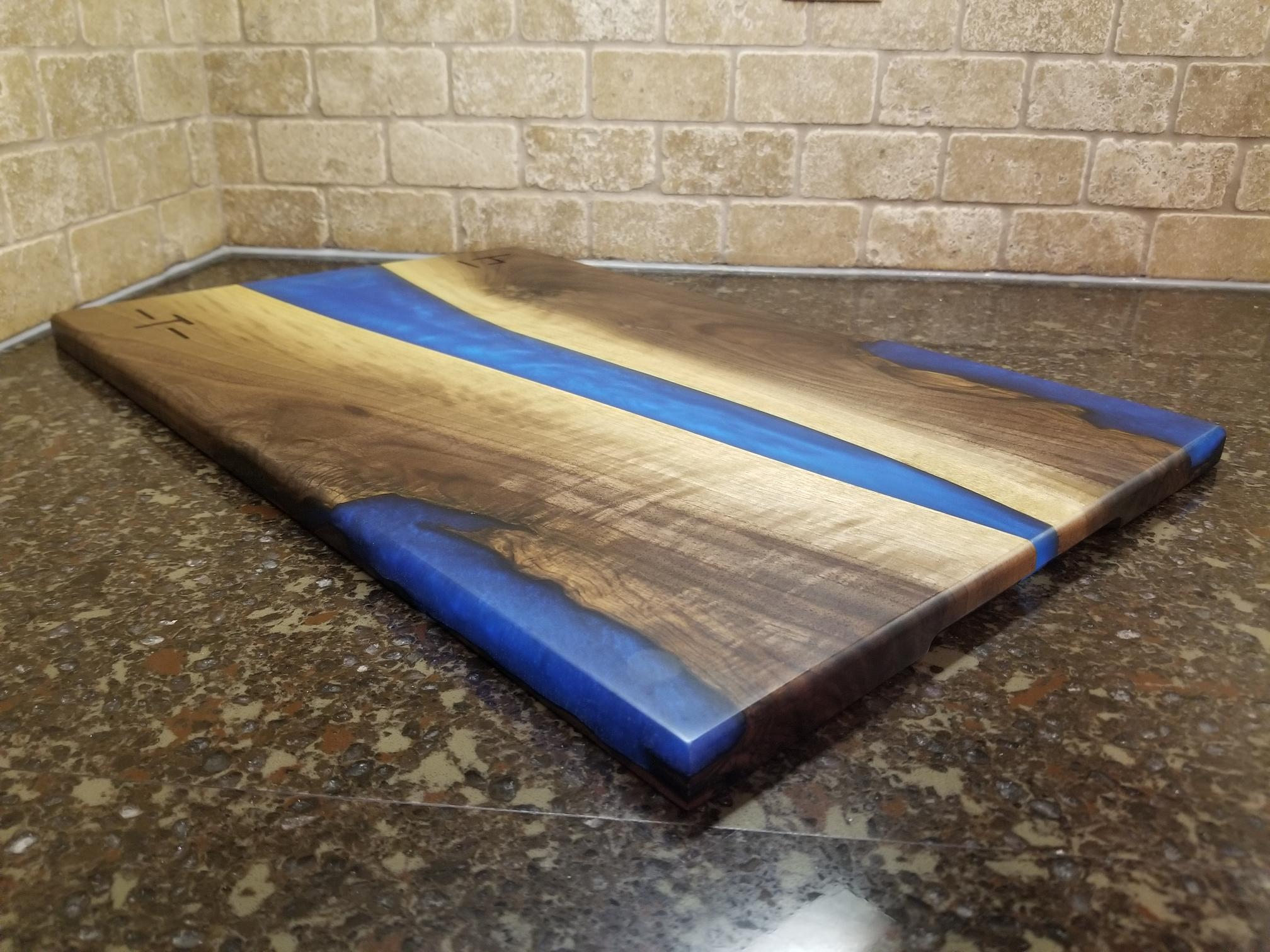 Blue Epoxy Between Black Walnut Wood with Customer's Cow and Horse ...
