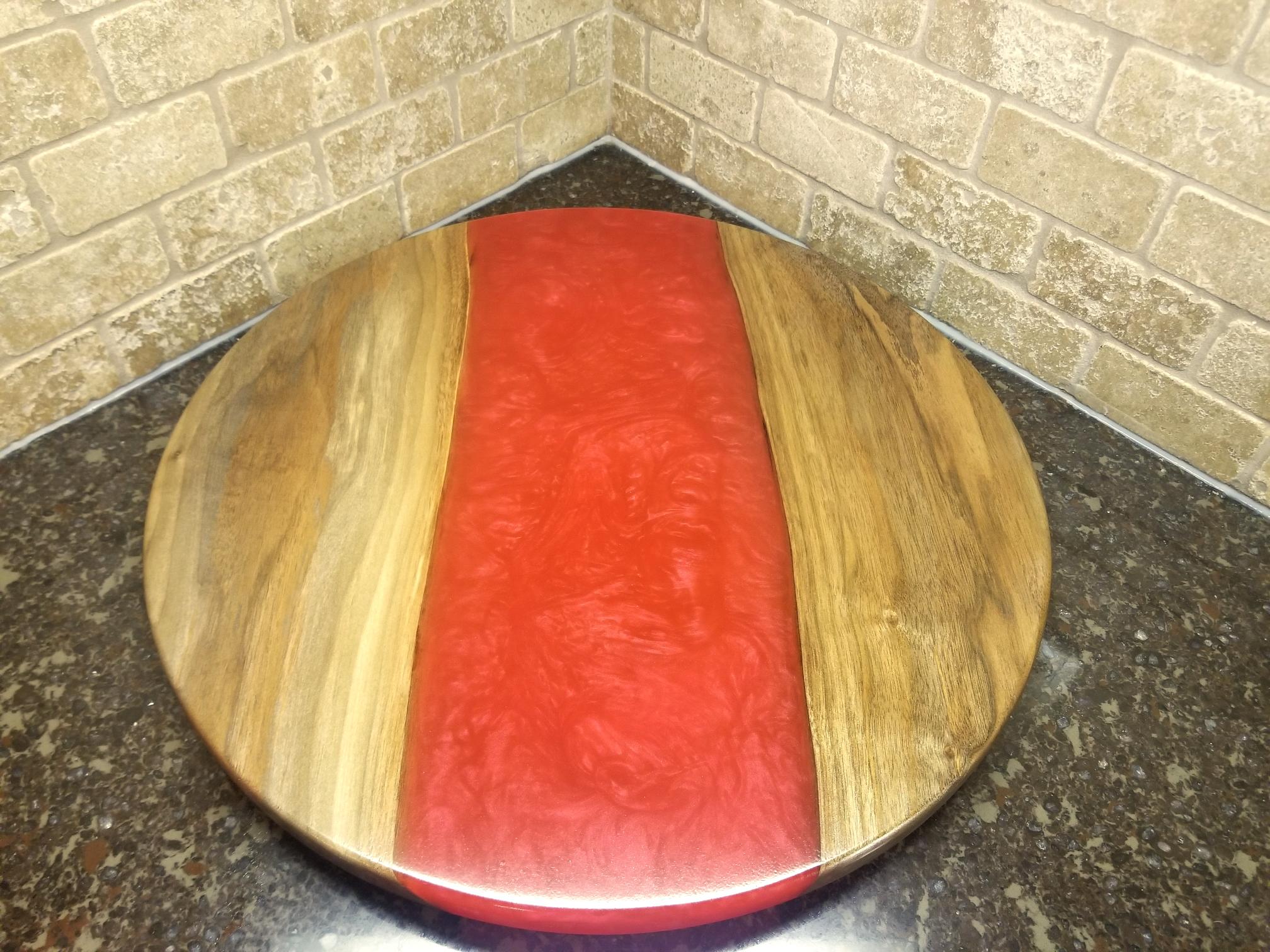 Red Lazy Susan - Epoxy Concepts | Custom Epoxy & Wood Projects in Calgary