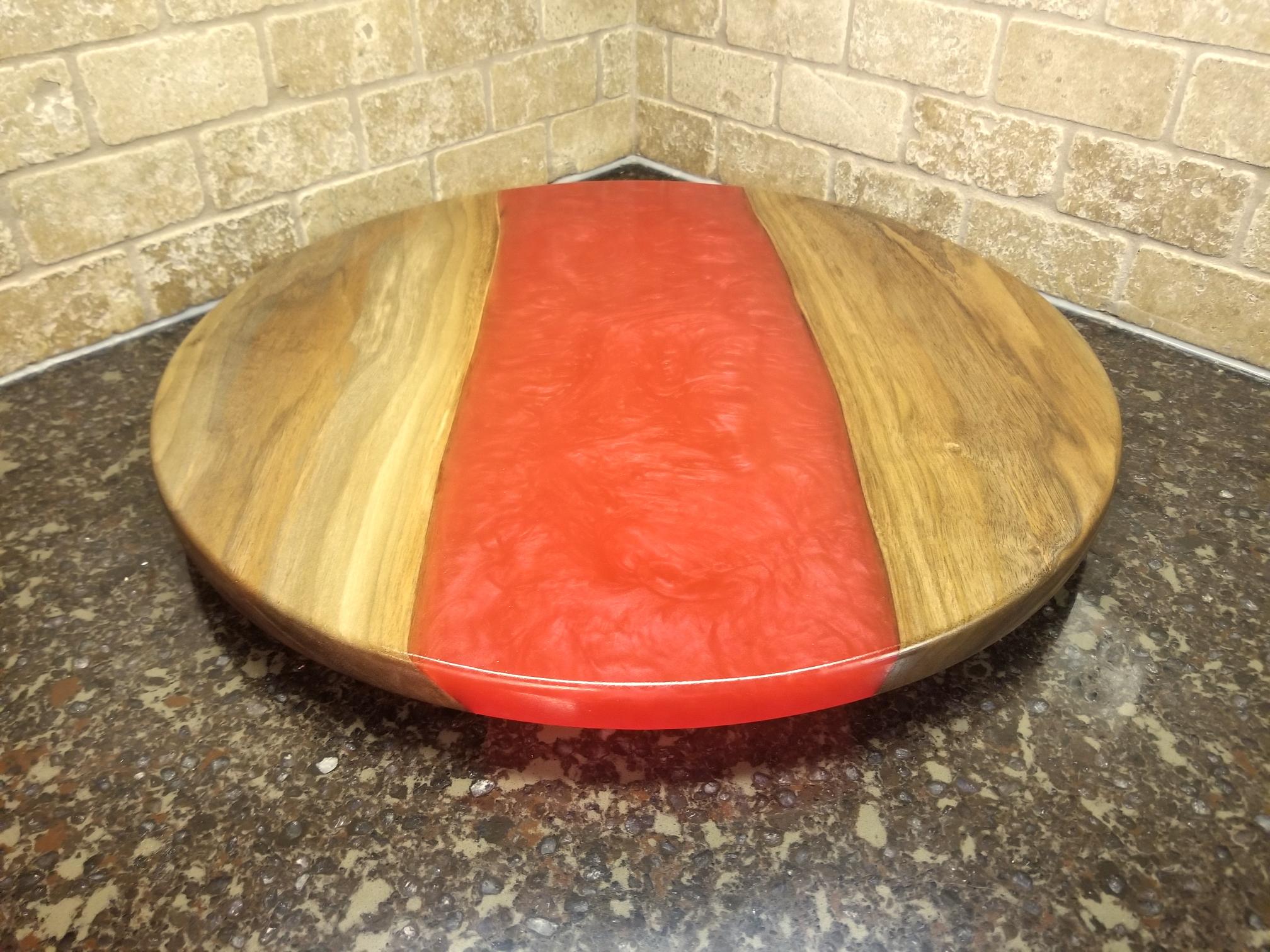 Red Lazy Susan - Epoxy Concepts | Custom Epoxy & Wood Projects in Calgary